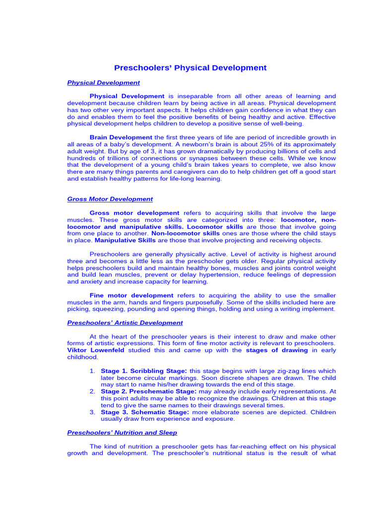 Preschoolers' Physical Development | PDF | Cognitive Development | Memory
