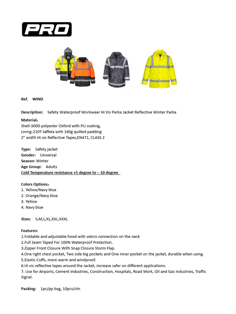 WIND (FT3373) Hi-Vis Parka Datasheet | PDF