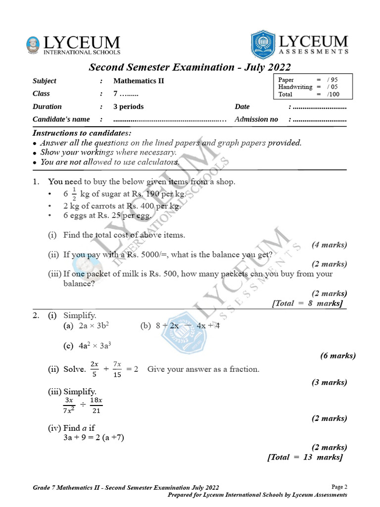 Grade 7 Mathematics - II 2 | PDF | Area
