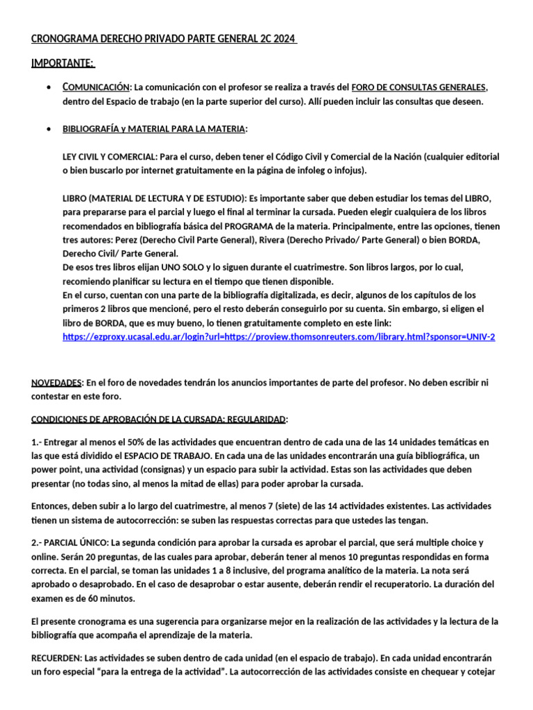 UCASAL Cronograma 2024 2C | PDF