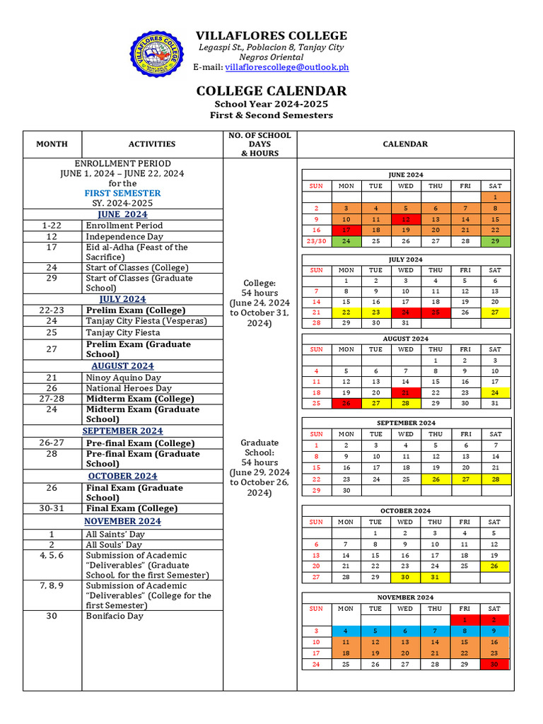 Villaflores College Calendar 2024-2025 | PDF | Observances | Christian ...