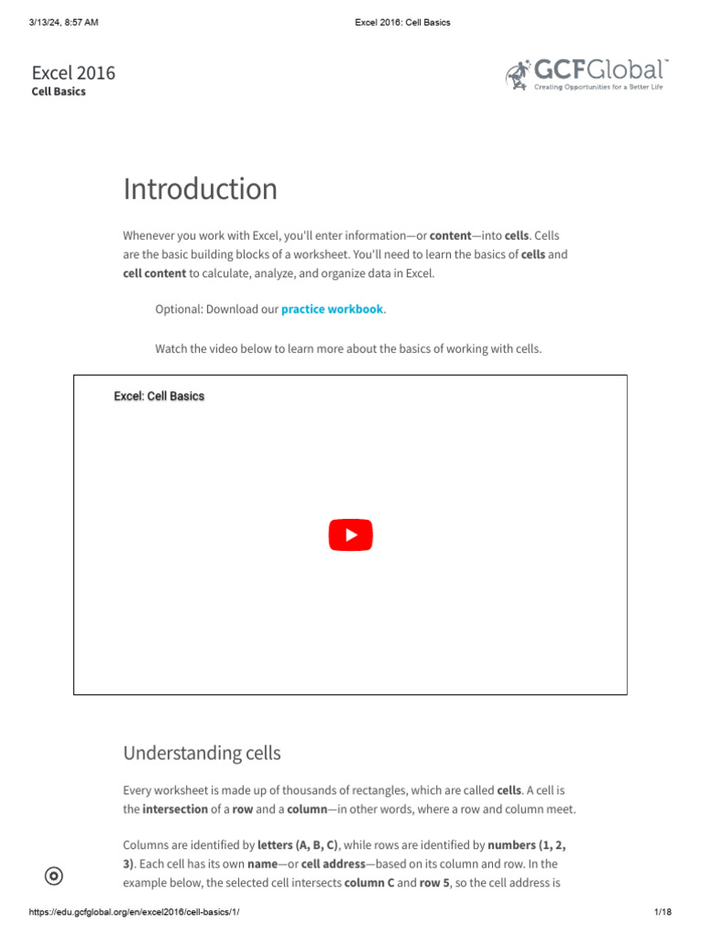 04 Excel 2016 - Cell Basics | PDF | Microsoft Excel | Spreadsheet