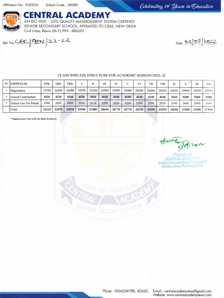 01-Class Wise Fee Structure | PDF