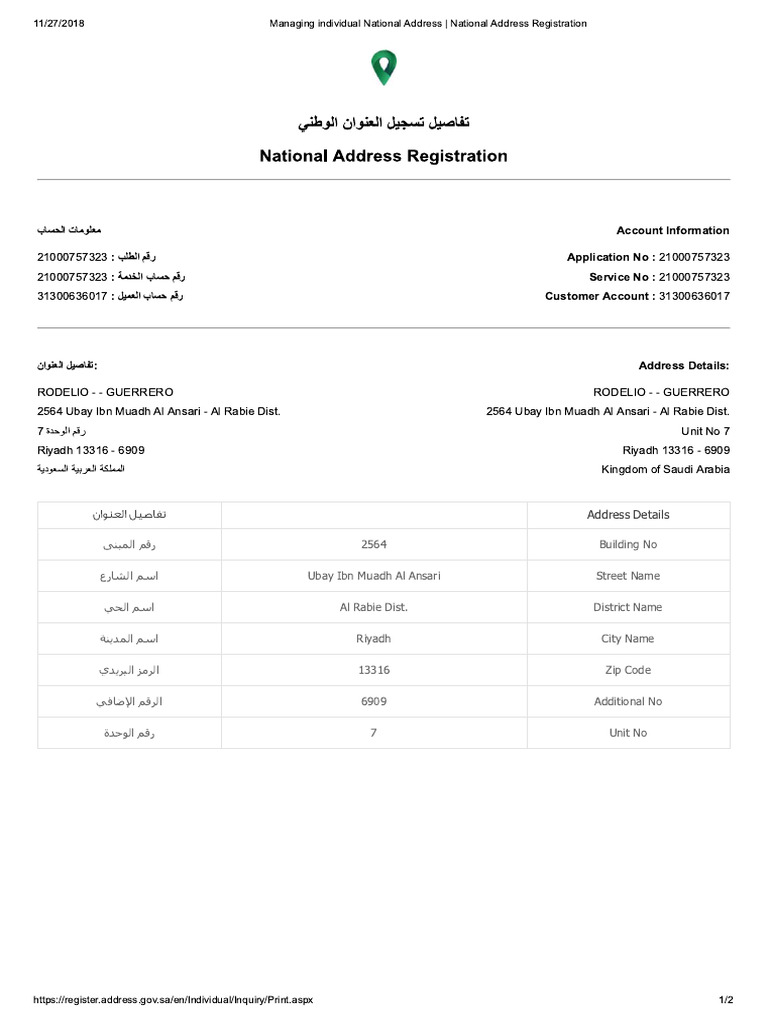 Managing Individual National Address - National Address Registration | PDF