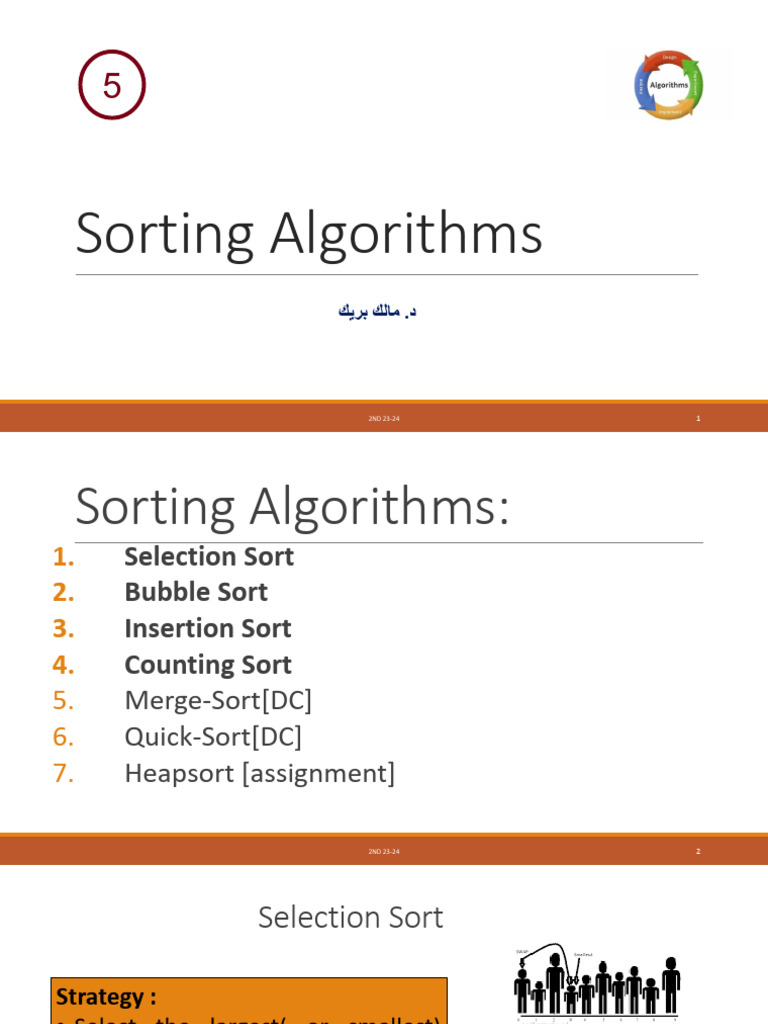 (Alg-05) Sorting Algorithms 2nd 23-24 | PDF | Algorithms | Algorithms And Data Structures