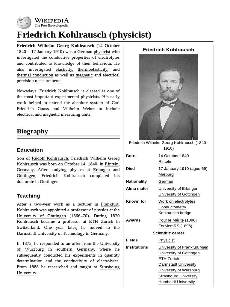 Physicist Friedrich Kohlrausch | PDF | Physical Chemistry | Physical Sciences