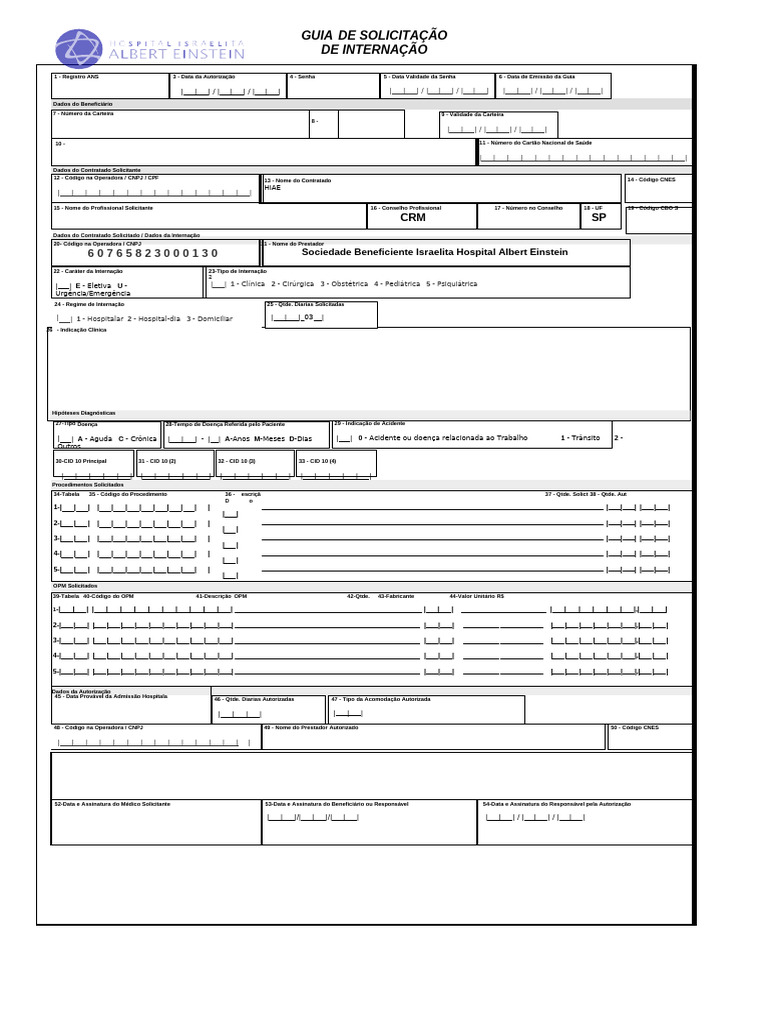 Guia Solicitacao Internacao | PDF | Sistema de saúde | Remédio