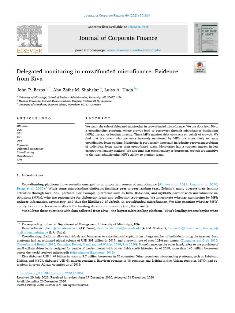 Delegate Monitoring in Microfinance | PDF | Microfinance | Microcredit