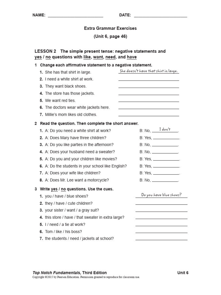 Unit 06 Extra Grammar Exercises p46 | PDF