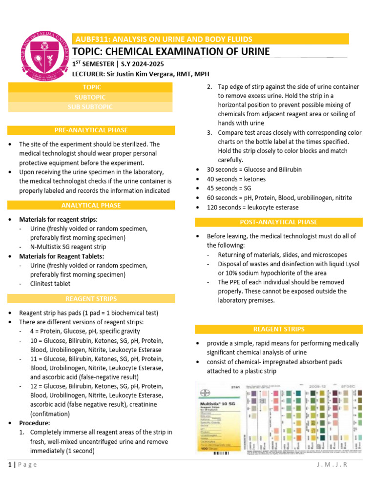 Lab 2 - Chemical Examination of Urine | PDF | Urine | Chemical Substances