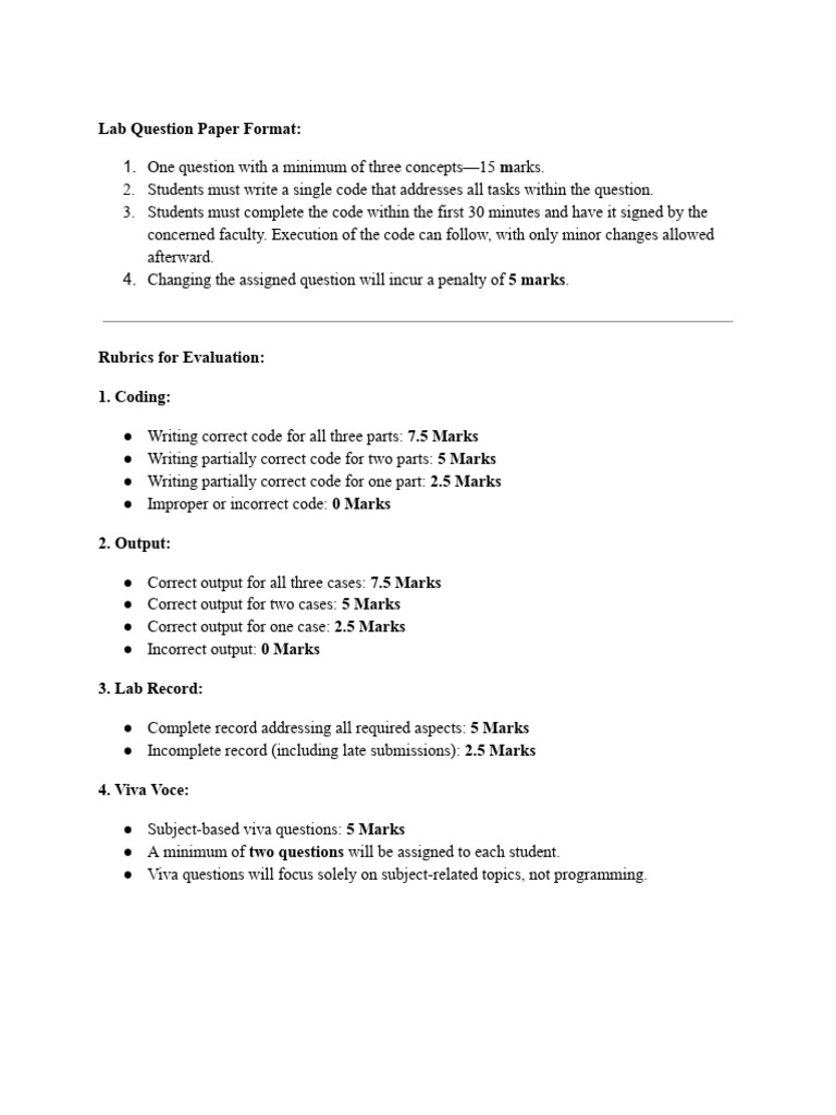 Lab Question Paper and Evaluation_2024_25 | PDF