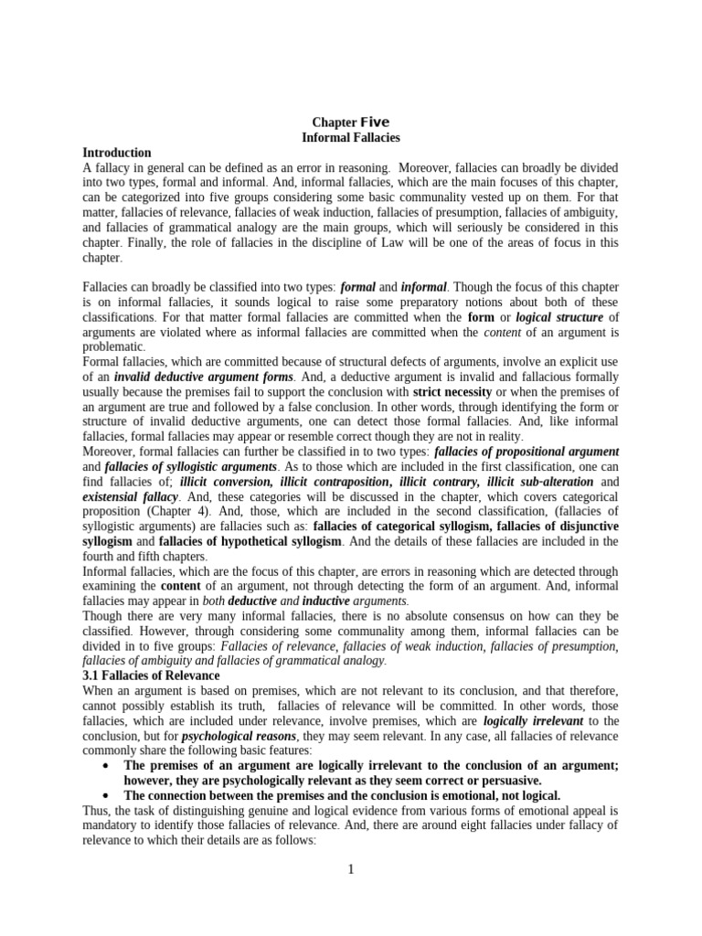 Chapter Five Informal Fallacies | PDF | Fallacy | Logic
