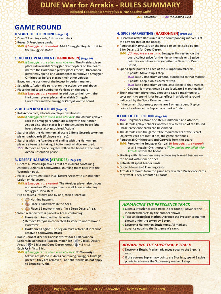Dune WFA Quick Rules | PDF | Dune (Franchise) | Soft Science Fiction