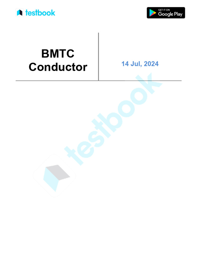 BMTC Conductor Official Paper (Held On - 14 Jul, 2024) | PDF
