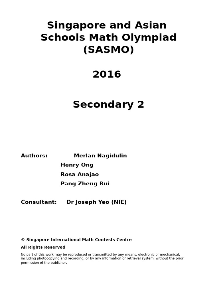 Secondary 2 SASMO 2016 Booklet V2 | PDF | Triangle | Mathematics