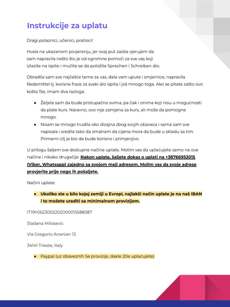 Instrukcije Za Uplatu Priručnika 1 | PDF