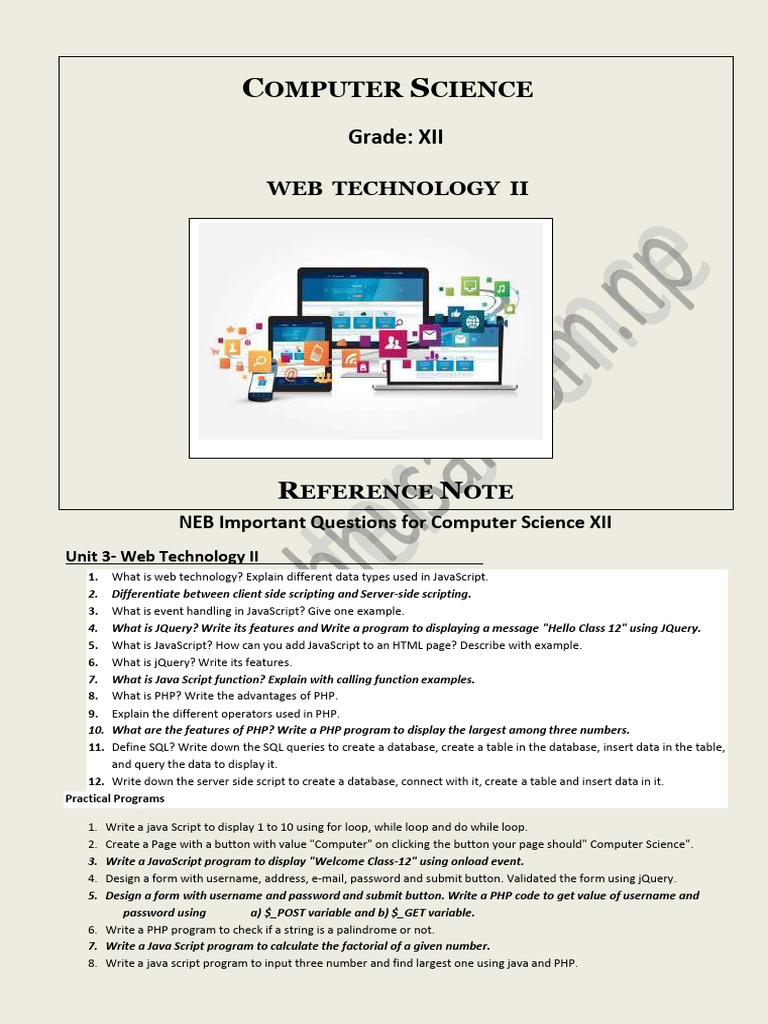 Computer Science Xii Web Tech Guide Pdf Dynamic Web Page Websites