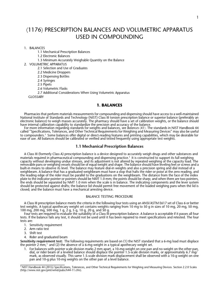 1176 Prescription Balances and Volumetric Apparatus Used in Compounding ...