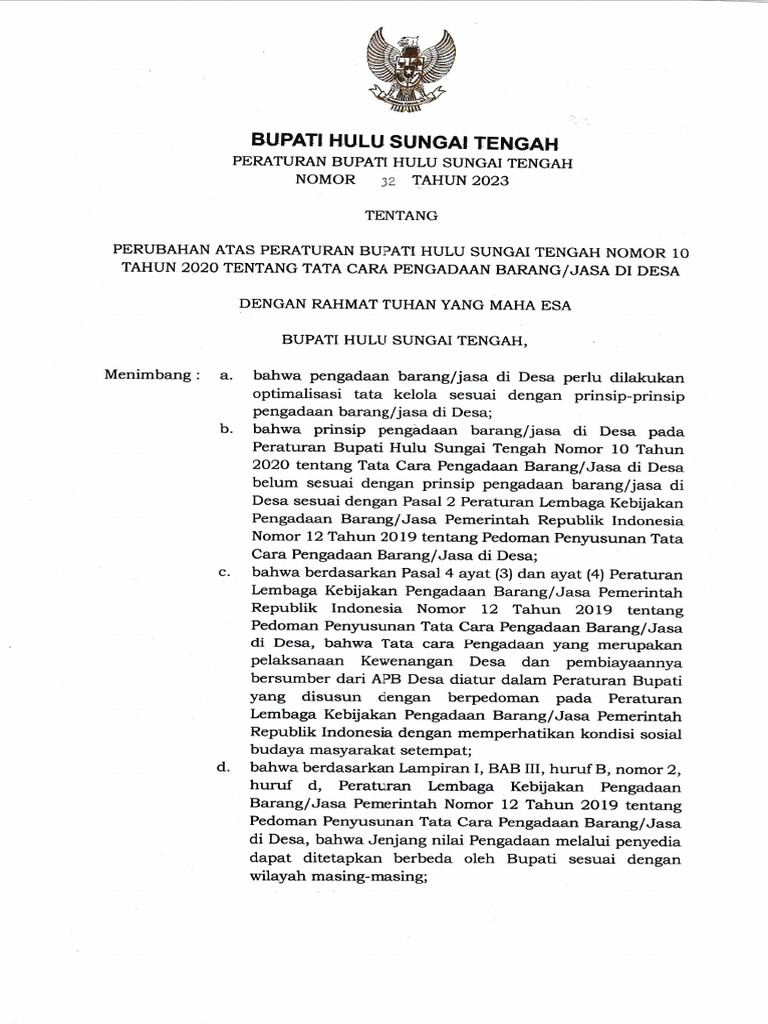 02 Perbup No 32 TH 2023 TTG Perubahan Atas Perbup No 10 TH 2020 | PDF