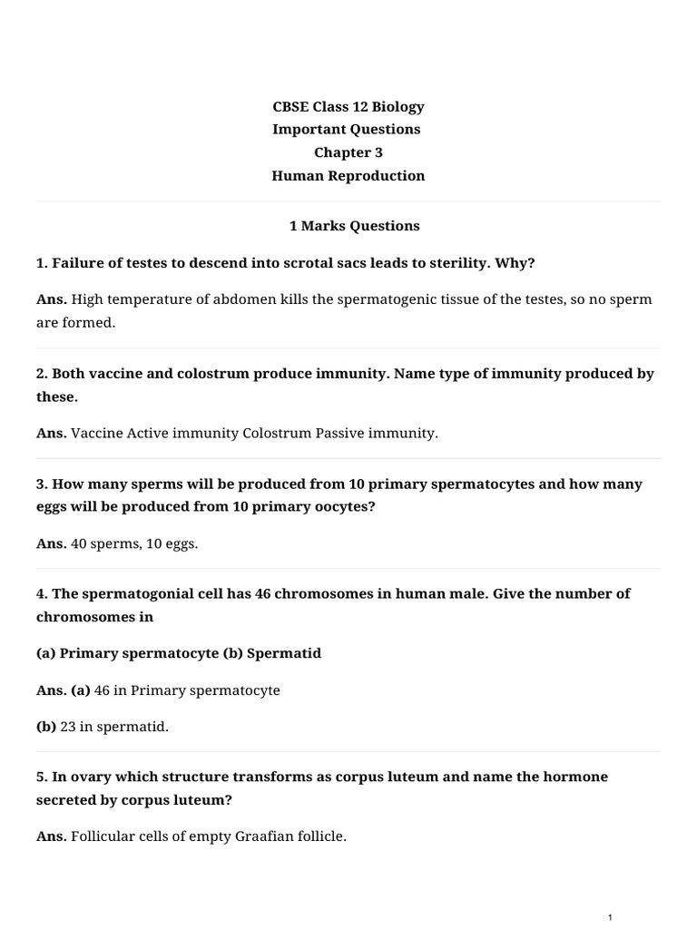 Key Questions on Human Reproduction | PDF | Menstrual Cycle ...
