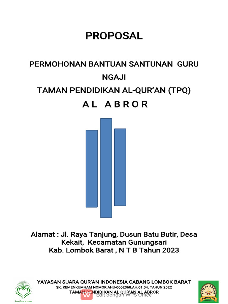PROPOSAL PERMOHONAN SARANA PRASARANA TPQ Al ABROR | PDF