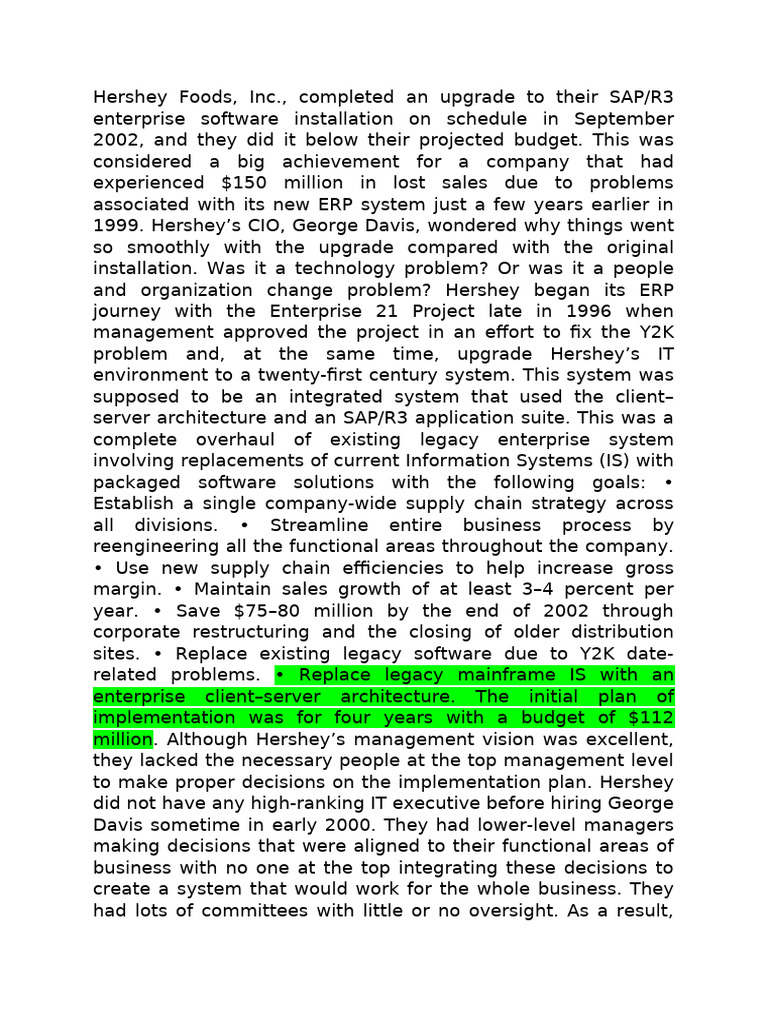 Hershey Foods- case study | PDF | Enterprise Resource Planning | Business