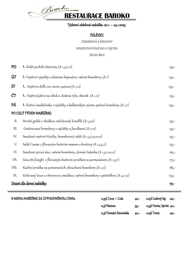 Restaurace Baroko Menu Lunch | PDF