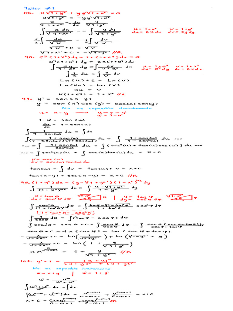 Taller EDO - Primer Orden | PDF