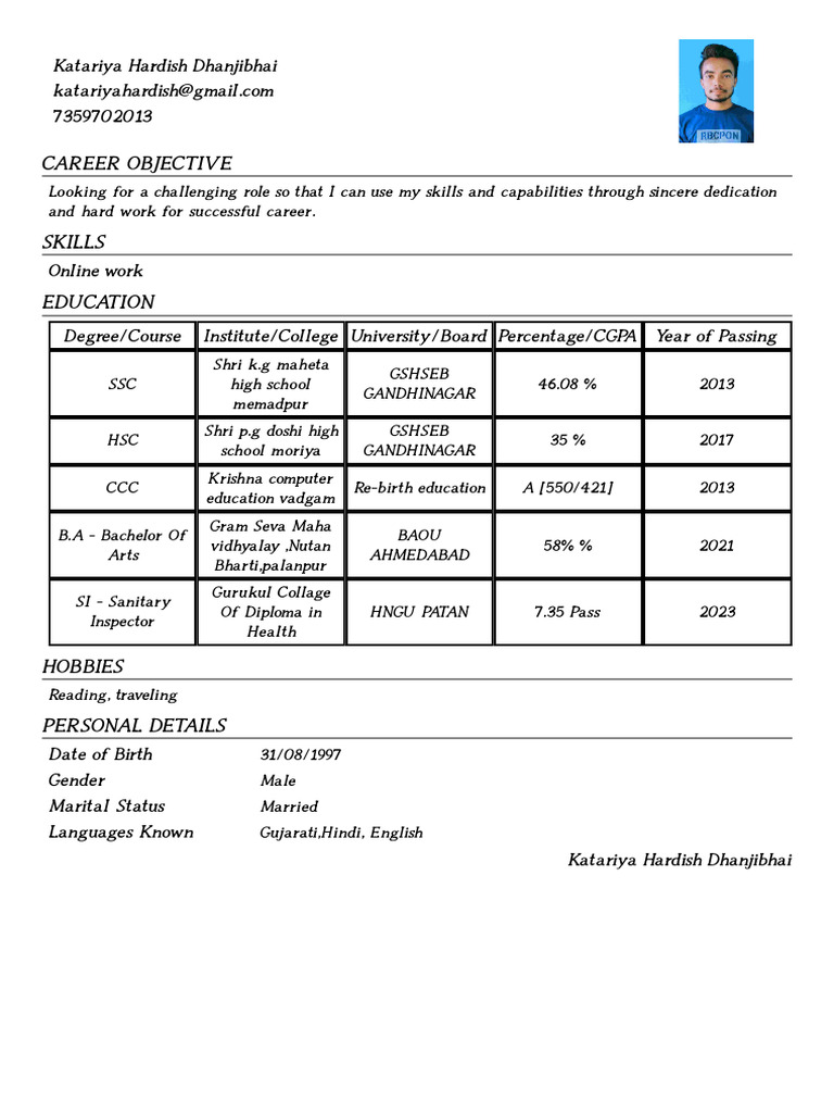 Resume Biodata Format1 | PDF
