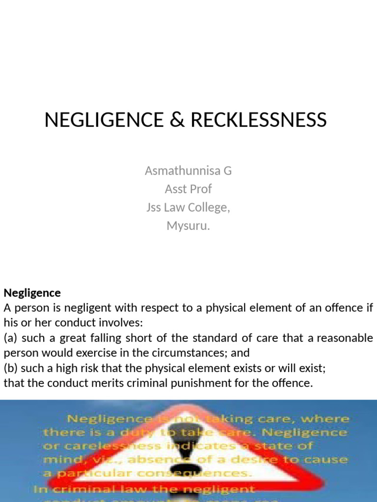 Negligence & Recklessness | PDF | Recklessness (Law) | Negligence