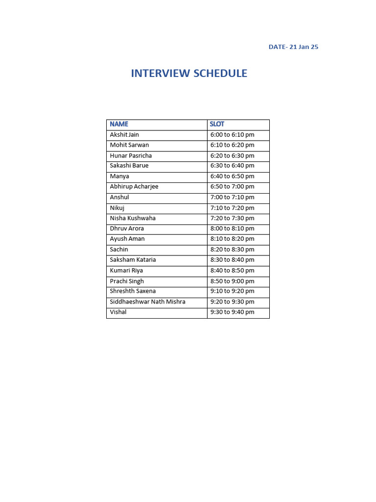 Head and Senior Members Interview Schedule | PDF