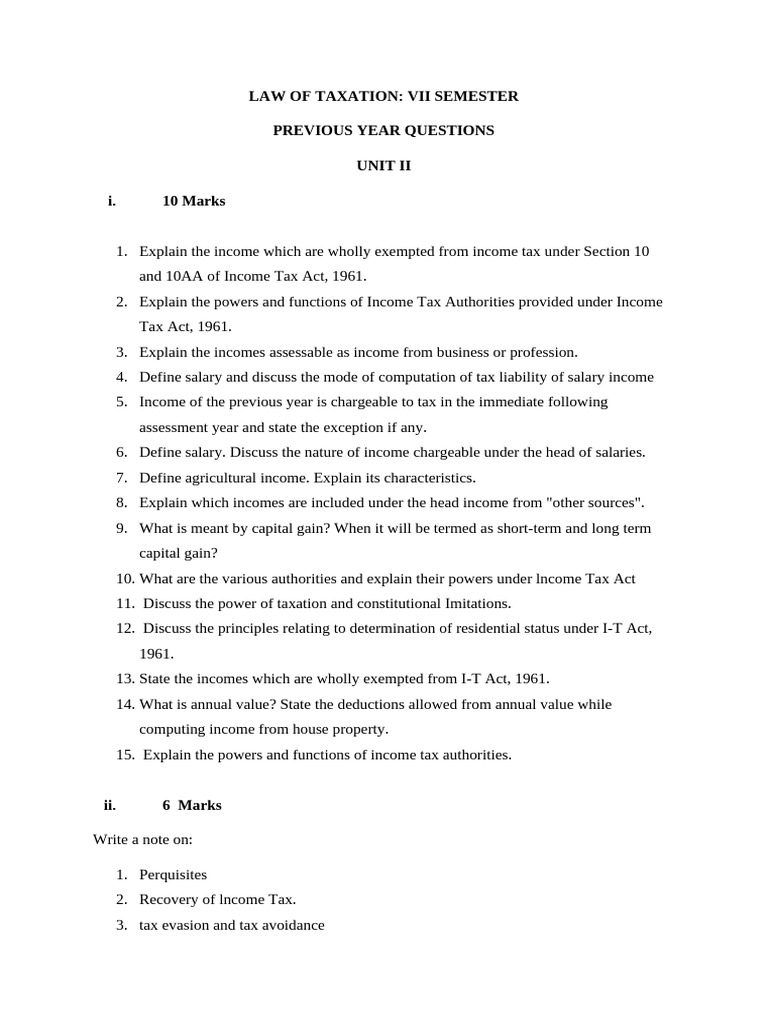 LAW OF TAXATION UNIT 2 | PDF | Income Tax | Taxes