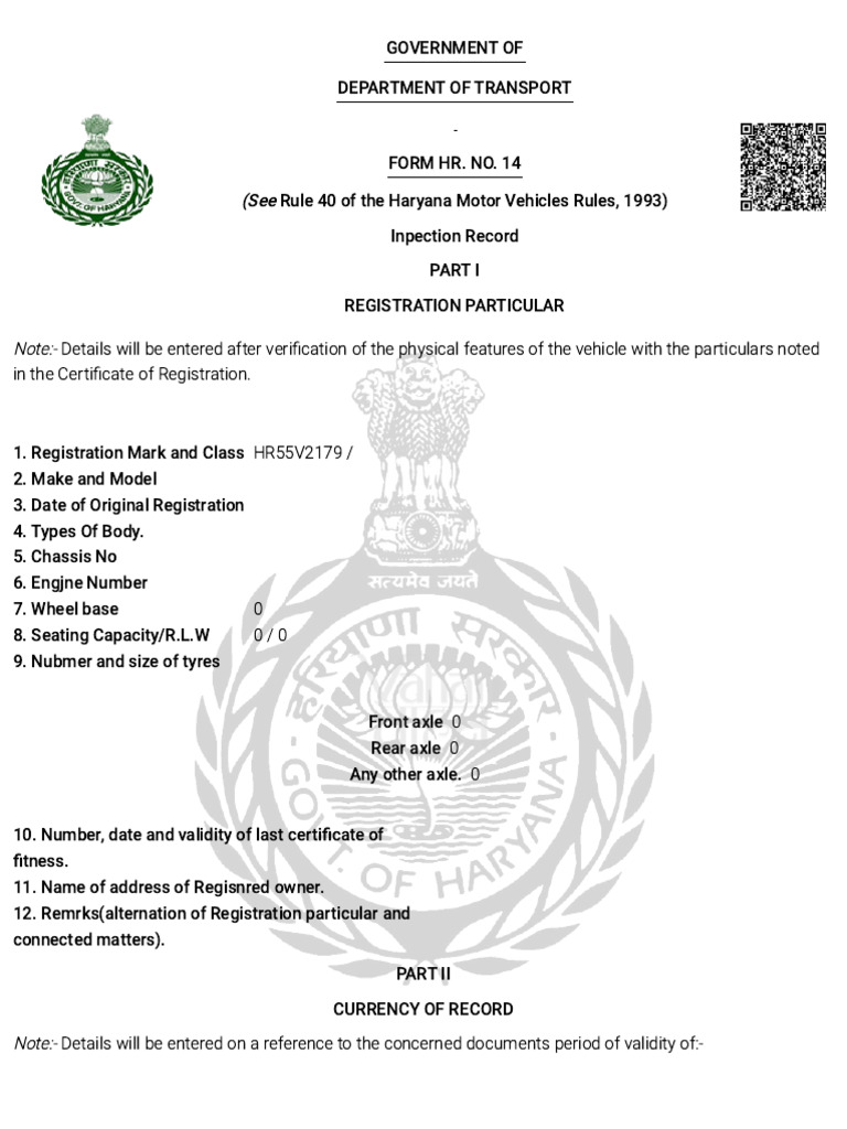 Vehicle Inspection Record Form HR-14 | PDF | Axle | Steering