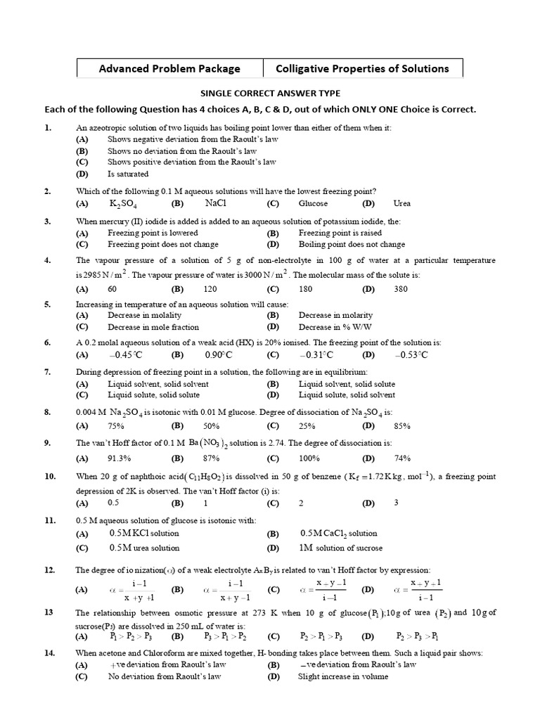 Solutions and Colligative Properties | PDF | Physical Chemistry ...