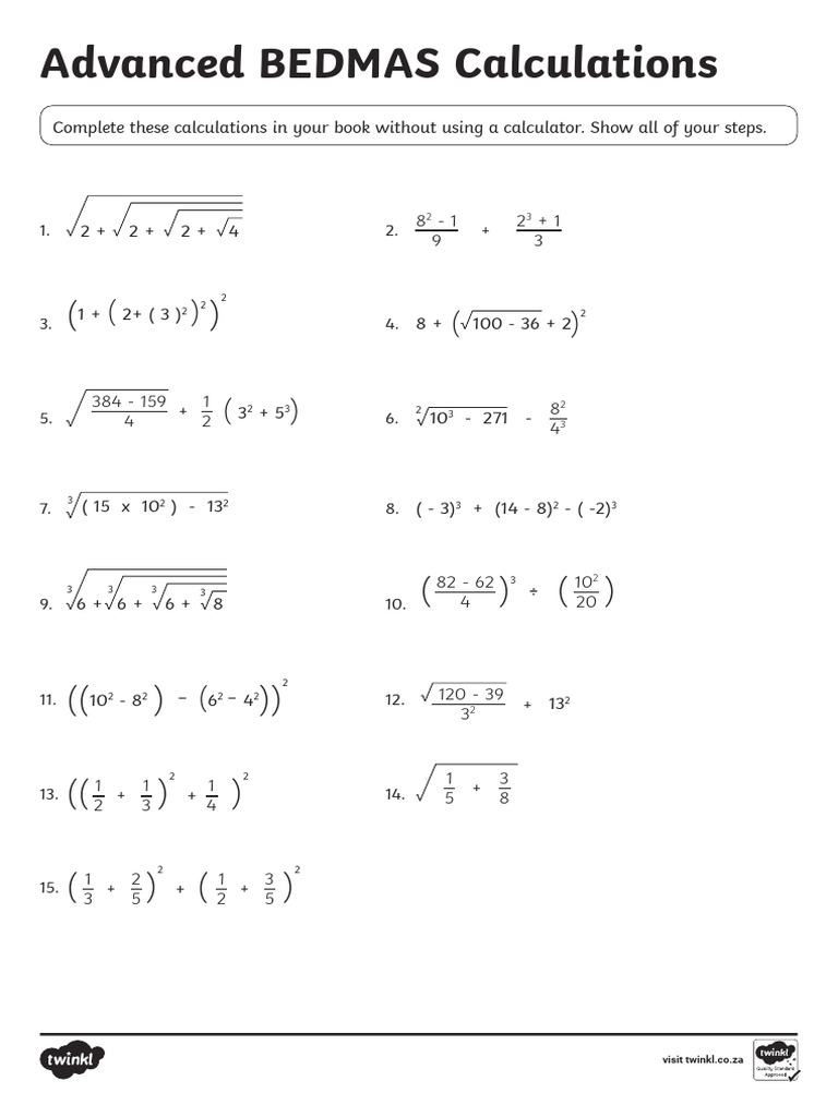 Advanced Bedmas Calculations Activity Sheet | PDF