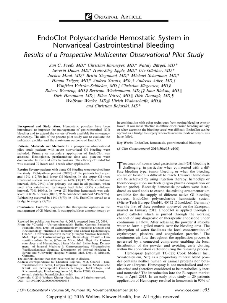 EndoClot Polysaccharide Hemostatic System in | PDF | Bleeding ...