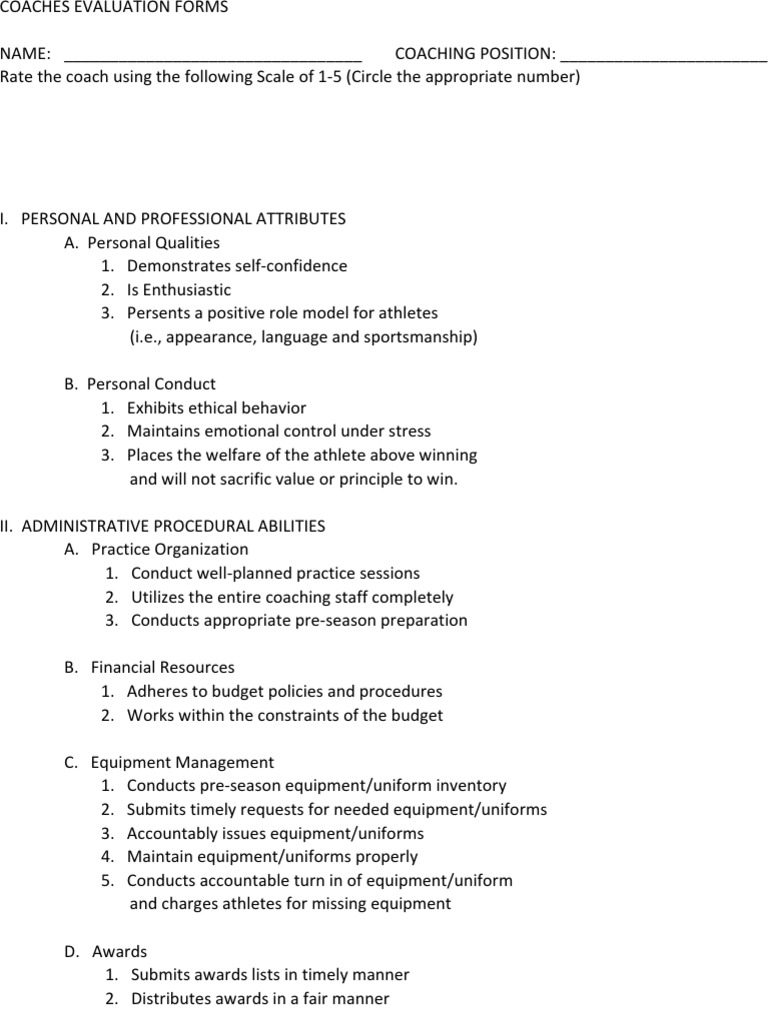 Coaches Evaluation Form | PDF