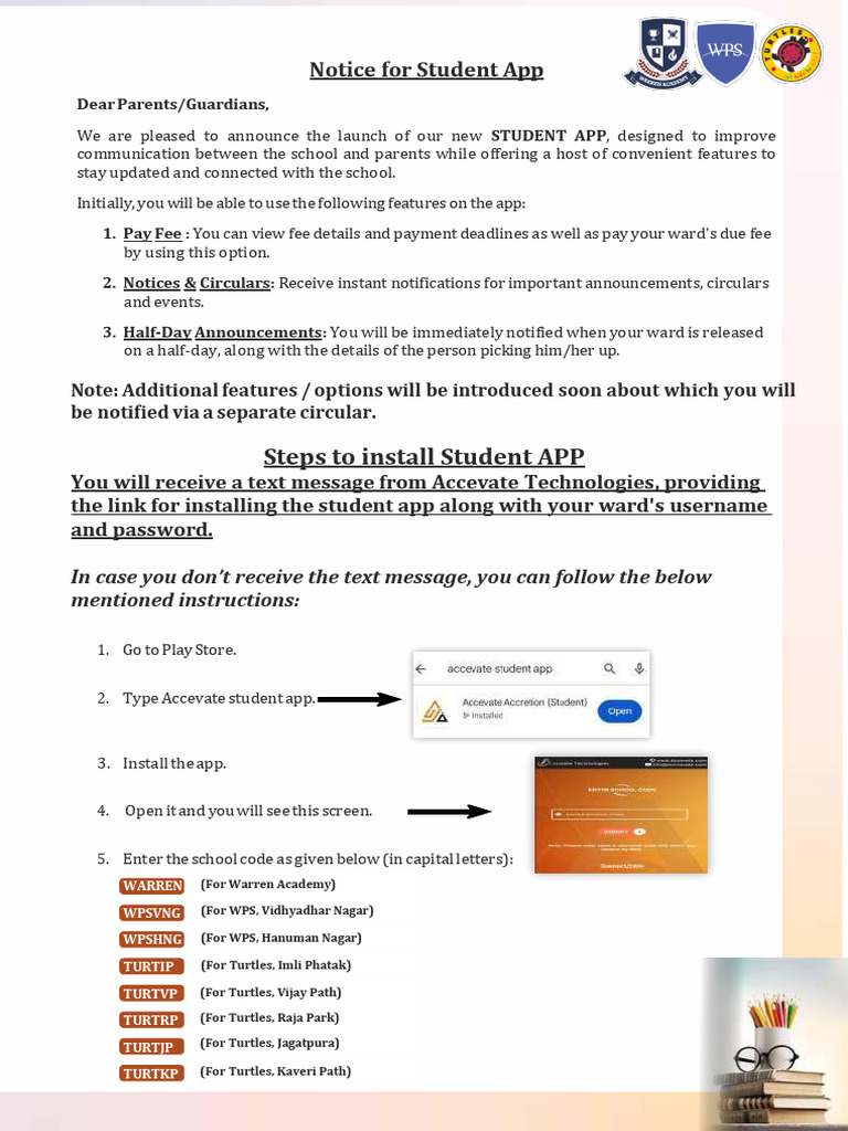 Warren Academy Student App Launch Notice | PDF | Fee | Receipt