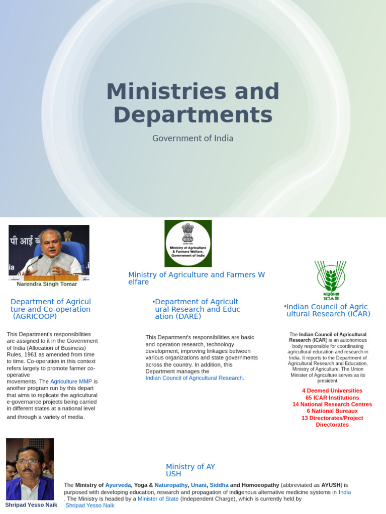 Ministries and Departments | PDF | Foods | Government Of India