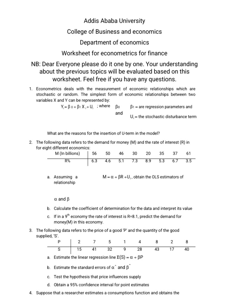 Worksheet Econometrics | PDF