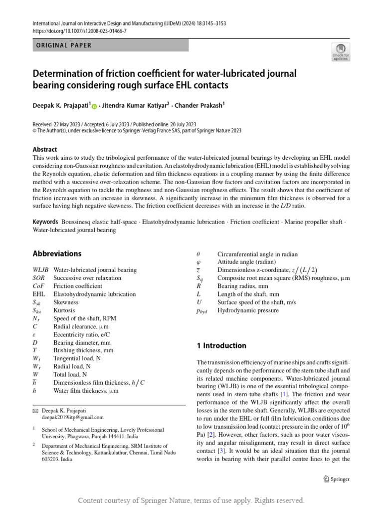 Determination Of Friction Coefficient For Water Lu Pdf Friction Surface Roughness