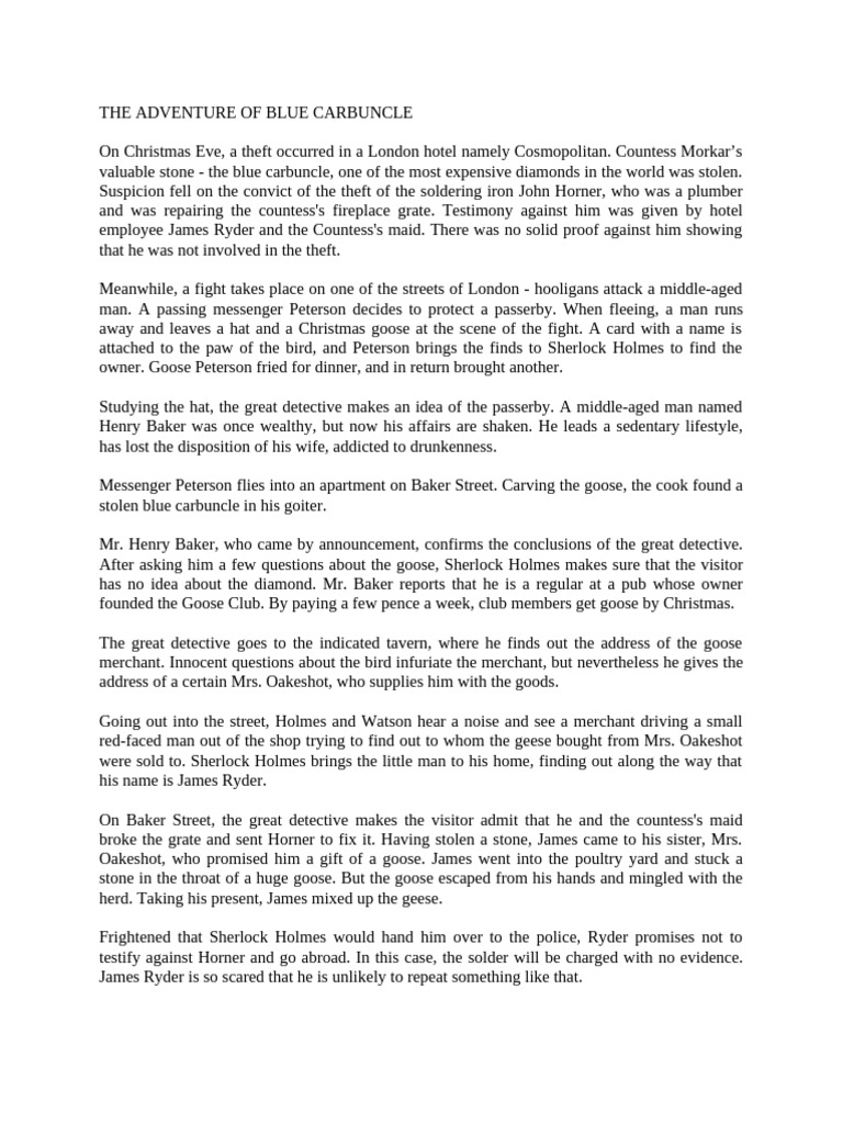 696315336 the Adventure of Blue Carbuncle Summary | PDF | Sherlock ...