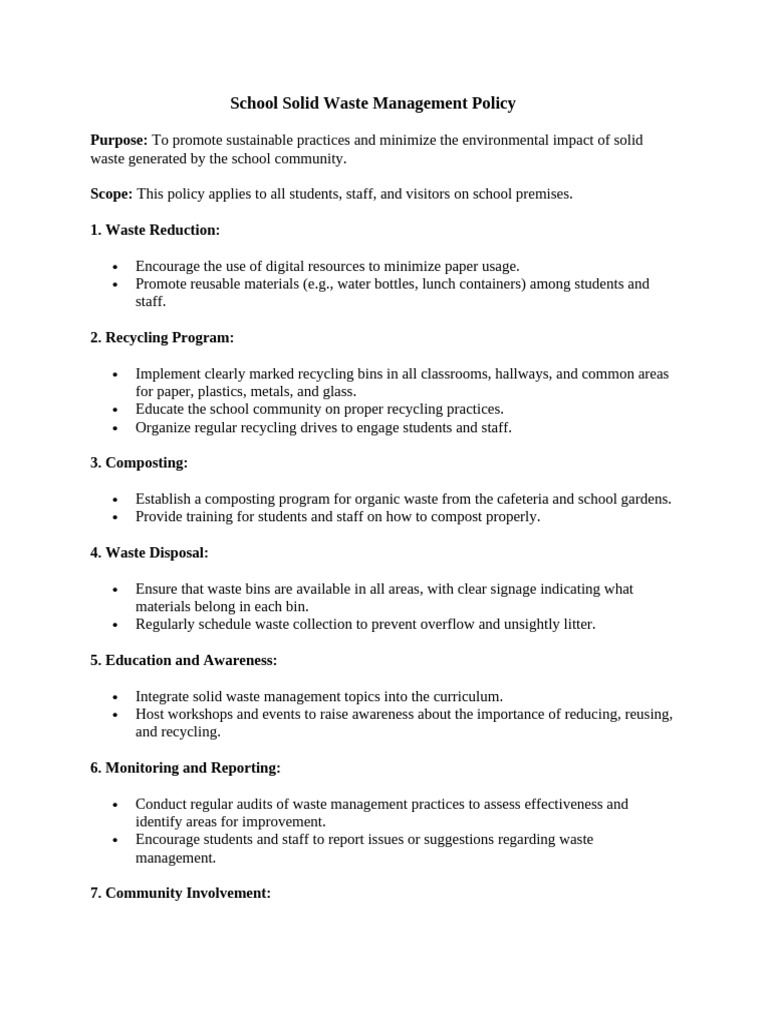 School Solid Waste Management Policy | PDF | Waste Management | Recycling