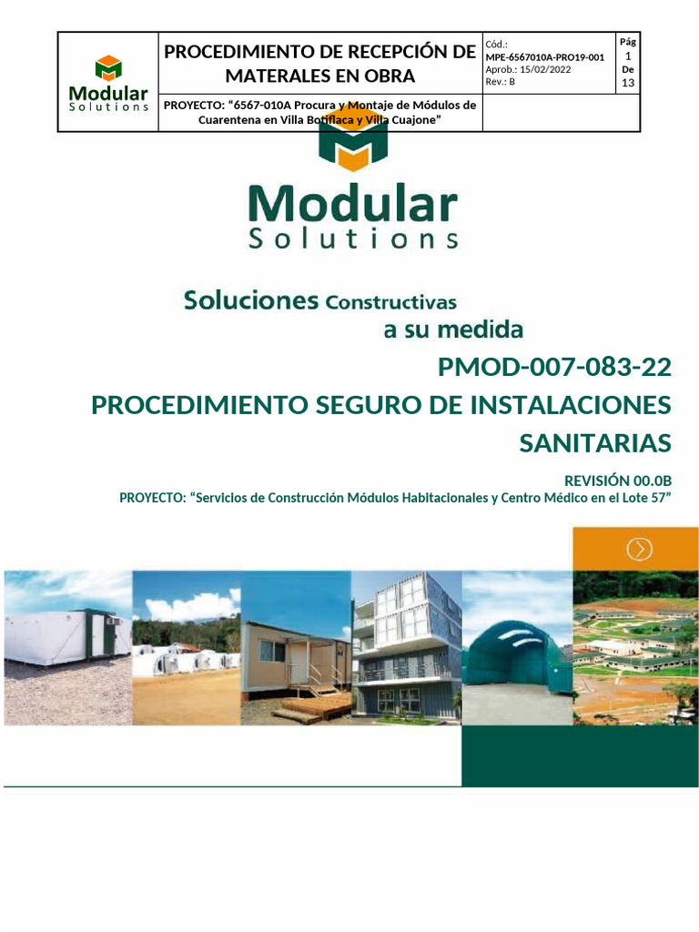 PMOD-007-083-22 Procedimiento de Instalaciones Sanitarias - SSOMA 20.6.23 | PDF | Tubería ...