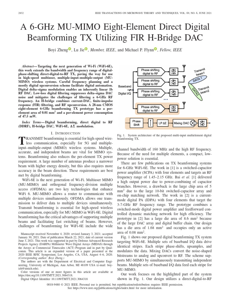A 6-GHz MU-MIMO Eight-Element Direct Digital Beamforming TX Utilizing FIR H-Bridge DAC | PDF ...