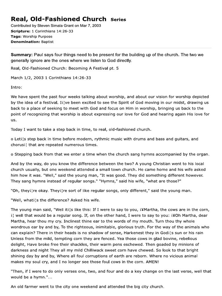 Real, Old-Fashioned Church - SermonCentral.com | PDF