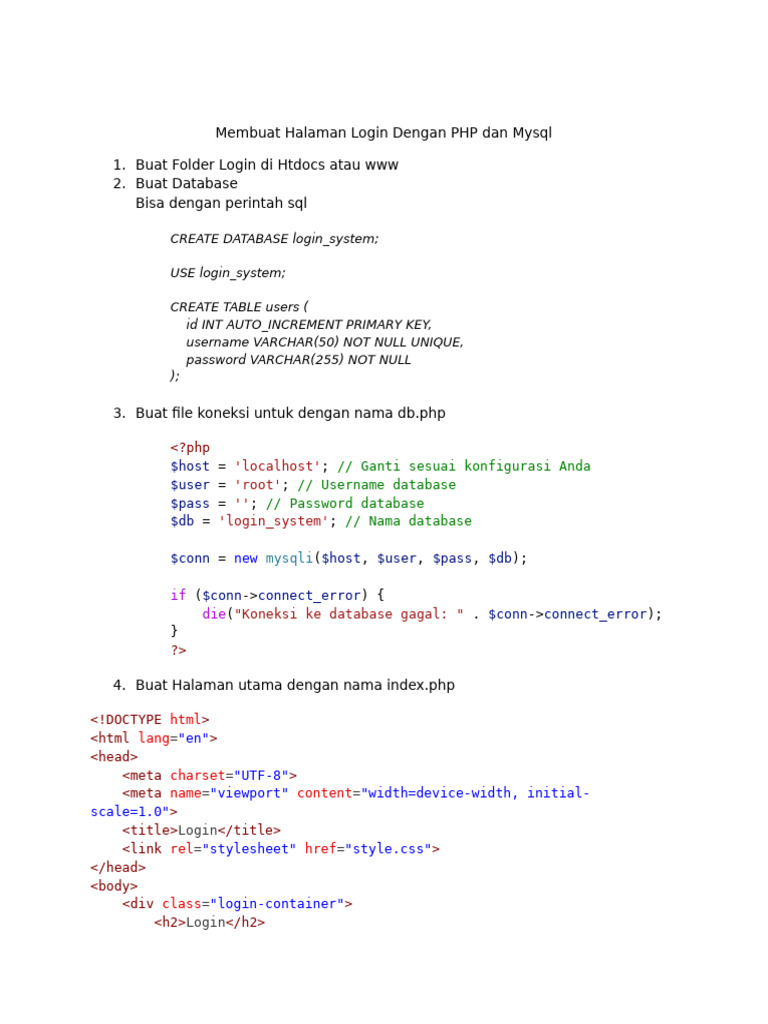 Membuat Halaman Login Dengan PHP Dan Mysql | PDF | Pengguna (Komputasi ...
