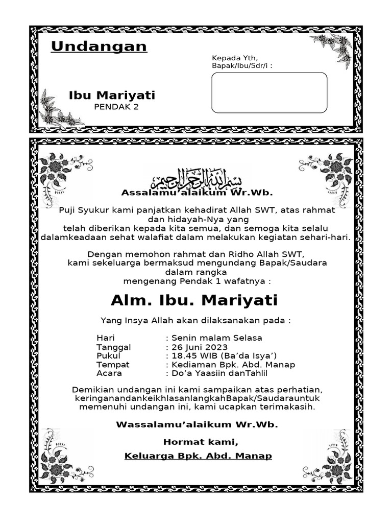 Undangan Ibu Pendak 2 | PDF