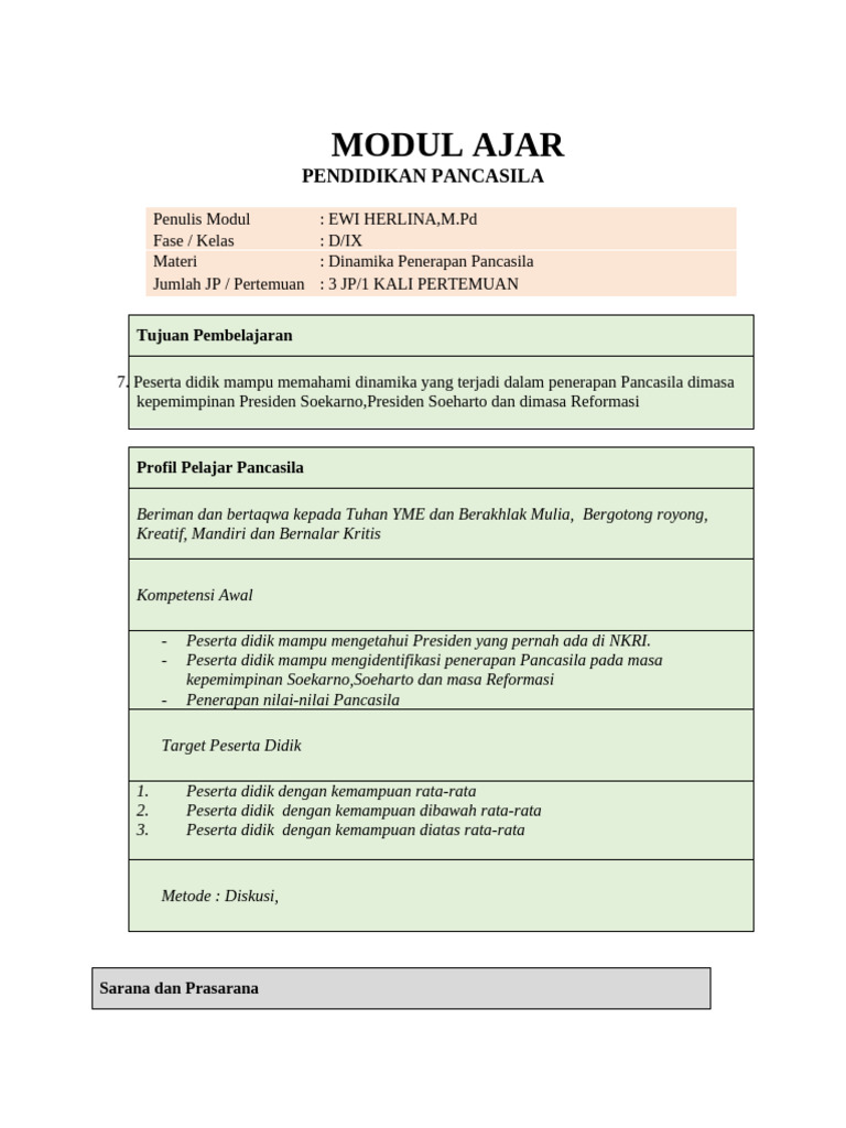 Modul Ajar KLS Ix Sem 1 Kurmer | PDF