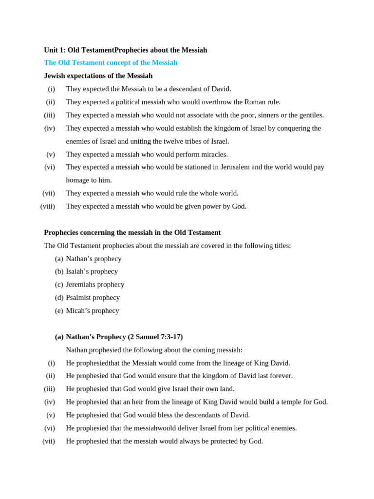 Old Testament Messiah Prophecies | PDF | Jesus | Messiah